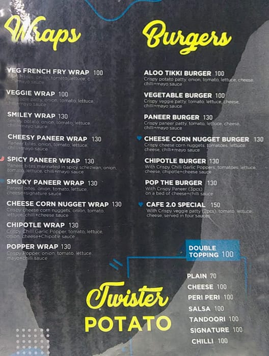 Menu of Cafe 2.0, Matunga East, Mumbai