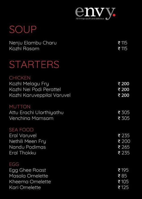 Menu of Envy, Nungambakkam, Chennai