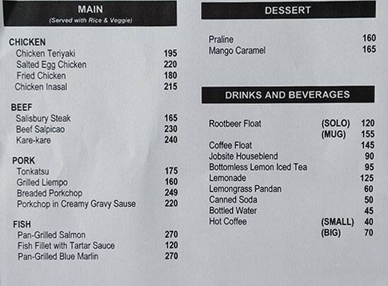 Carta de Butcher's Kitchen by Jobsite Cafe, Ciudad Quezon