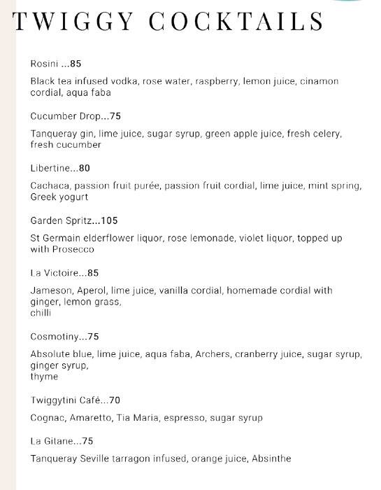 Menu at Twiggy by La Cantine restaurant, Dubai