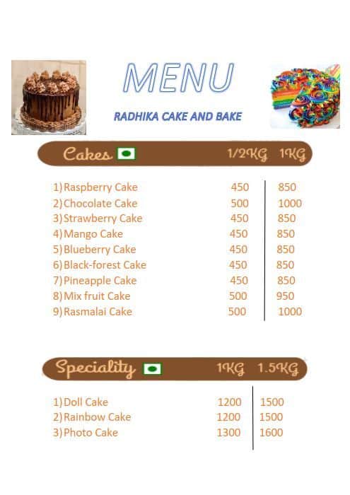 Menu of Radhika Cake & Bake, Dombivali East, Thane