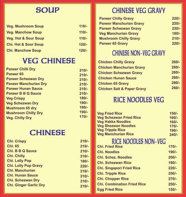 Menu of Chinese Hut, Mira Road, Mumbai