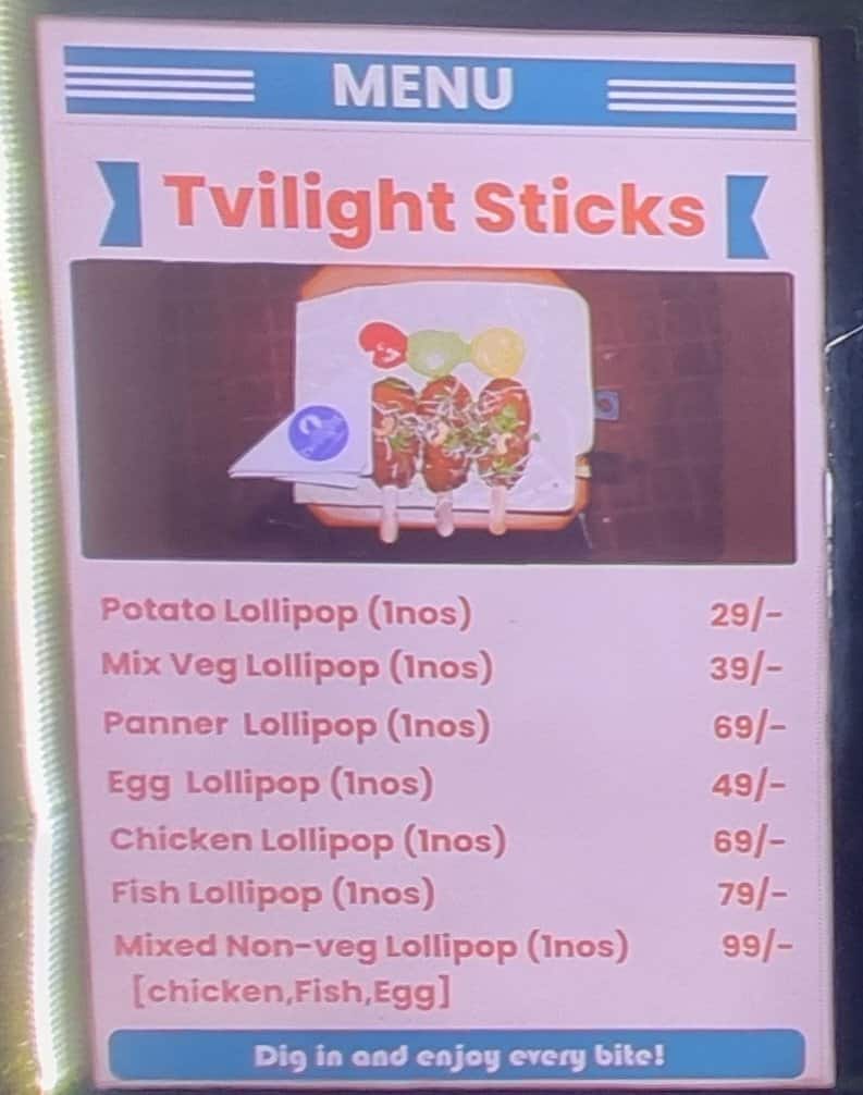 Menu of Twilight Sticks, Habsiguda, Hyderabad