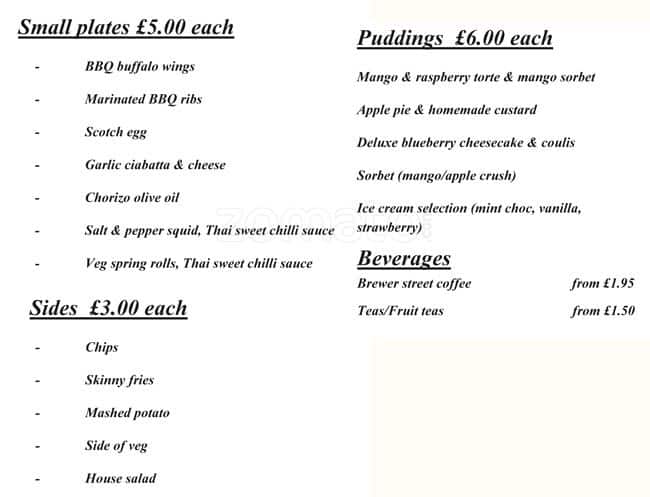 Menu at The Salutation & Thai Restaurant, London