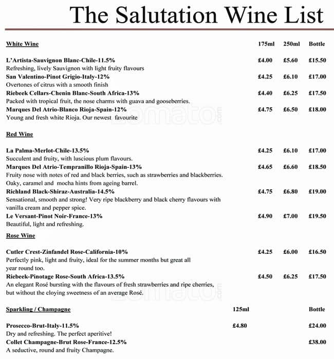 Menu at The Salutation & Thai Restaurant, London