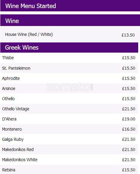 Menu at Apollo restaurant, London, 134A Seven Sisters Rd