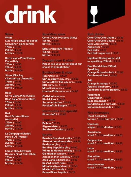 Menu at Squares restaurant, London