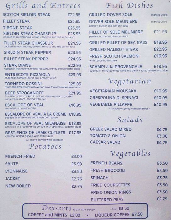 Menu at The Elysian Restaurant, Stanmore