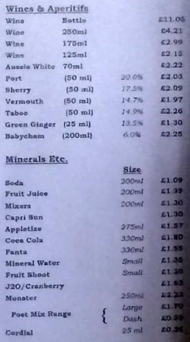 Menu at Blue Bell pub & bar, Manchester, 493 Moston Lane