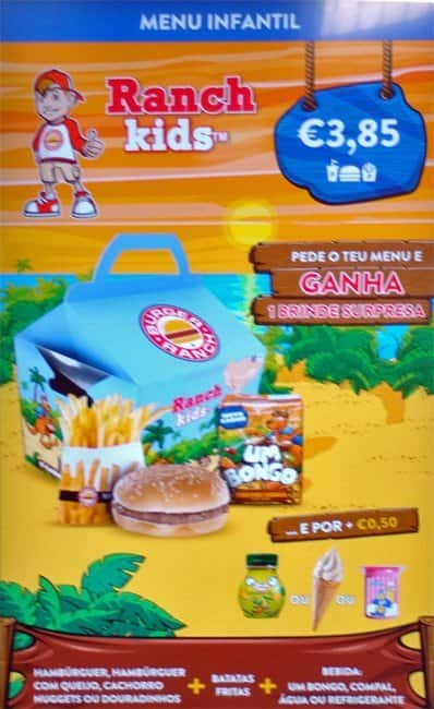 Carta de comida rápida Burger Ranch, Lisboa, R. Agostinho Neto 16H