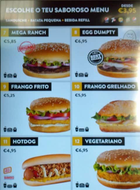 Menu at Burger Ranch, Lisbon, C. C. Alvaláxia