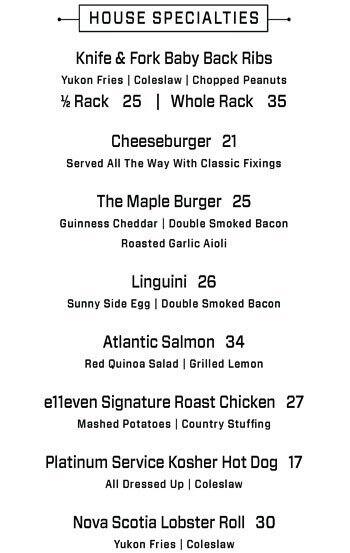 Menu at e11even steakhouse, Toronto, 15 York Street Corner of York and