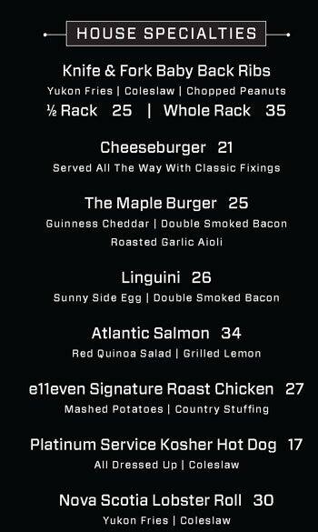 Menu at e11even steakhouse, Toronto, 15 York Street Corner of York and
