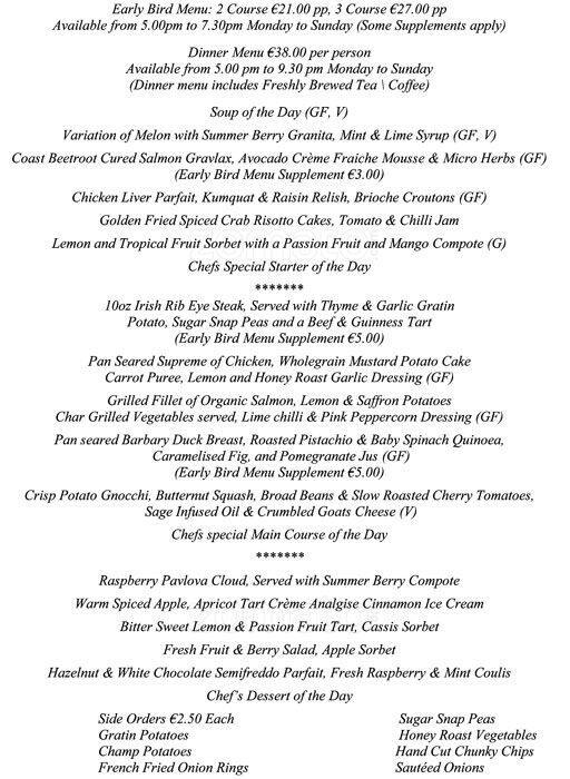 Menu at Coast Restaurant, Malahide, 1 Grove Rd