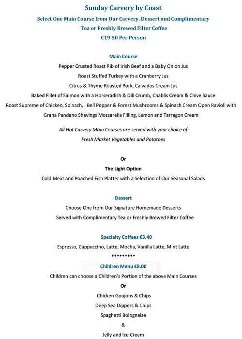 Menu at Coast Restaurant, Malahide, 1 Grove Rd