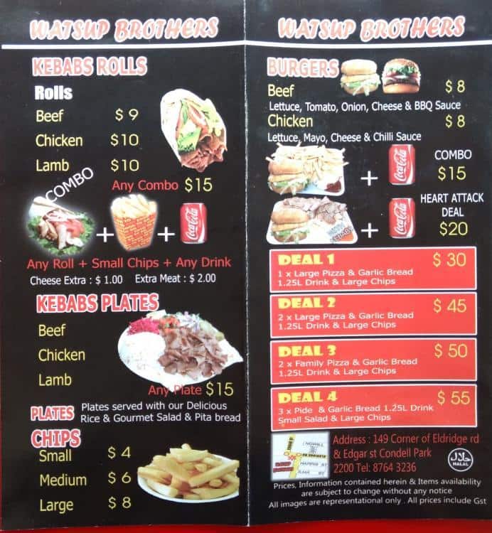 Menu at Watsup Brothers BBQ, Gledswood Hills, 13/1 Gregory Hills Dr