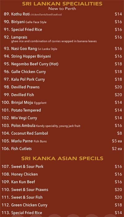 Menu at The Clove Indian Restaurant, Yangebup