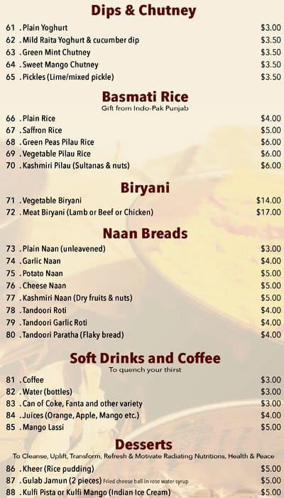 Menu at The Clove Indian Restaurant, Yangebup