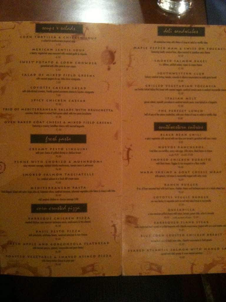Menu at Coyotes Southwestern Grill restaurant, Banff