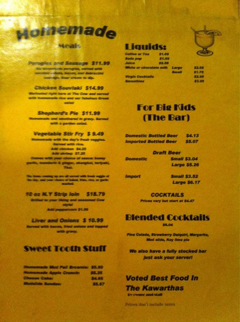 Menu at The Cow and Sow Local Saloon and Eatery Eatery pub & bar ...