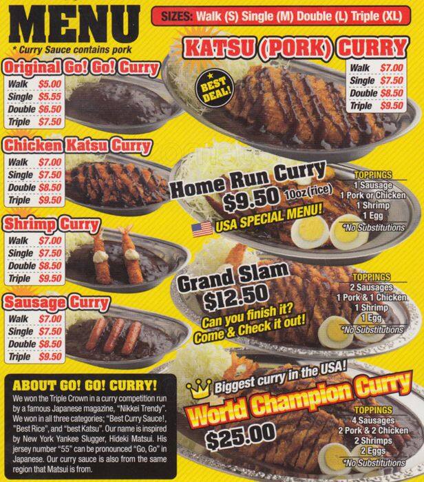 Menu at Go Go Curry Times Square restaurant, West New York