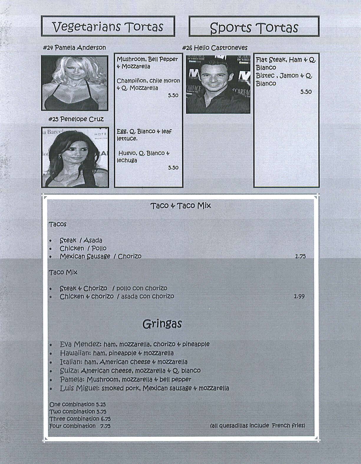 Menu at Tortas Guicho Dominguez restaurant, Indianapolis, 641 Virginia Ave