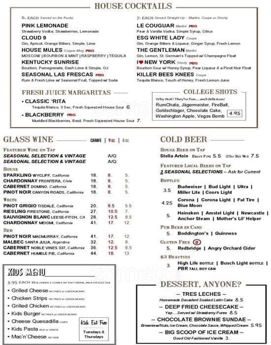 Menu at Pinnacle Bar & Grill, Rogers