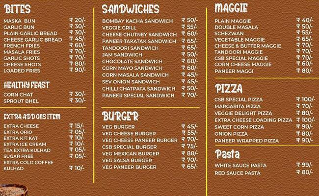 Menu at Chai Sutta Bar, Indore, 5A