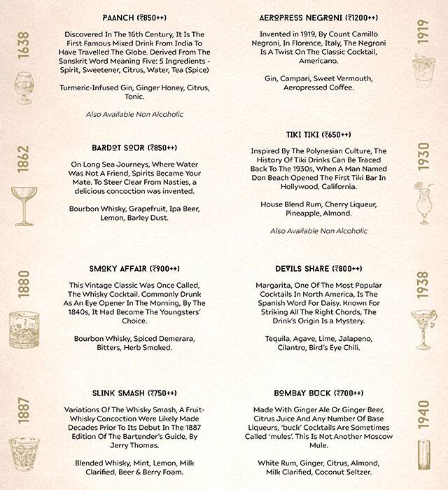 Menu of Slink & Bardot, Worli, Mumbai