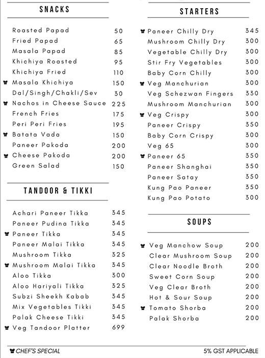 Menu of Portico Veg Restaurant, Grant Road, Mumbai