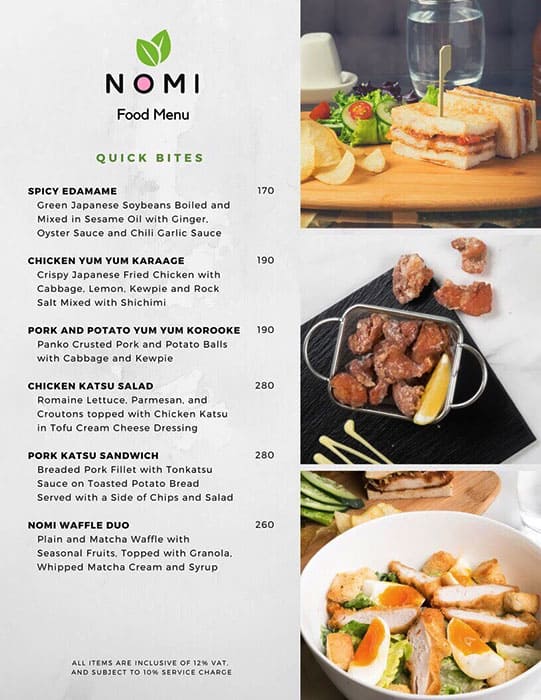 Menu at Nomi - Modern Japanese Cafe, Taguig, 29th Floor