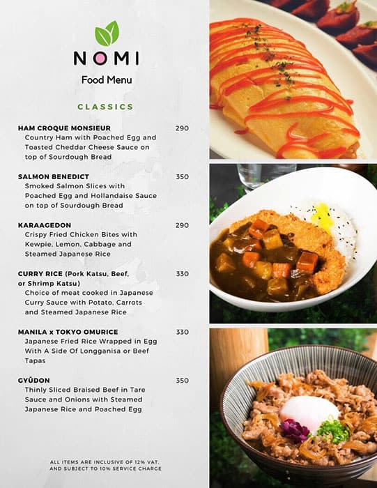 Menu at Nomi - Modern Japanese Cafe, Taguig, 29th Floor