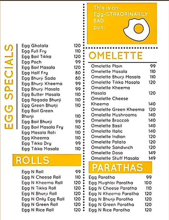 Menu at Pune Egg Cafe, Pune