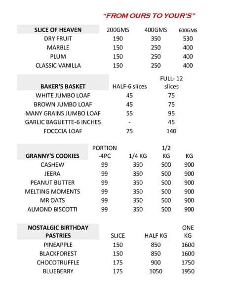 Menu of Spice & Bakes, Candolim, Goa