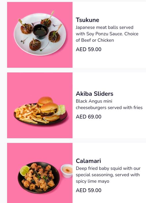 Menu at Akiba Dori - Yas Bay restaurant, Abu Dhabi