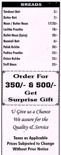Menu at VJs Kababeque, New Delhi