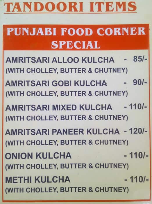 Menu at Punjabi Food Corner, Bengaluru, 67