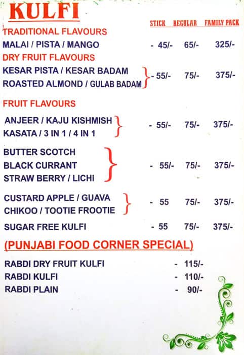 Menu at Punjabi Food Corner, Bengaluru, 67