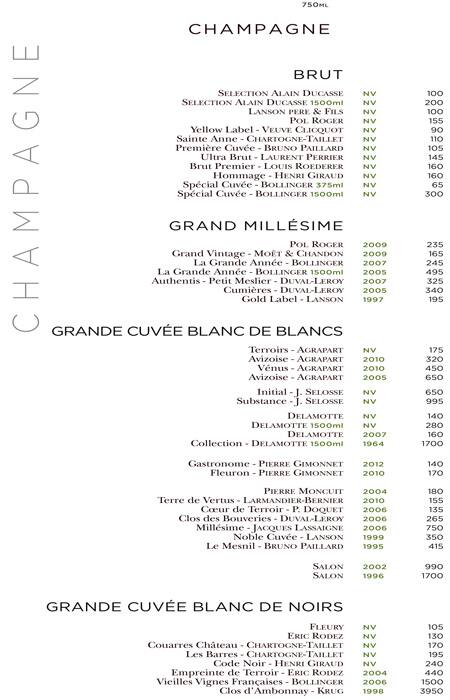 Menu at Alain Ducasse at The Dorchester restaurant, London, 53 Park Ln