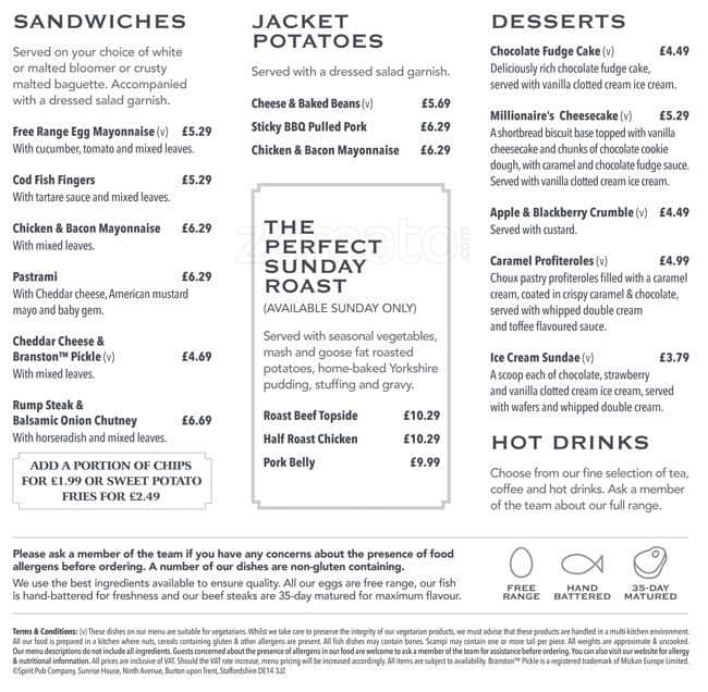 Menu at Marquis of Granby pub & bar, Esher, Portsmouth Road
