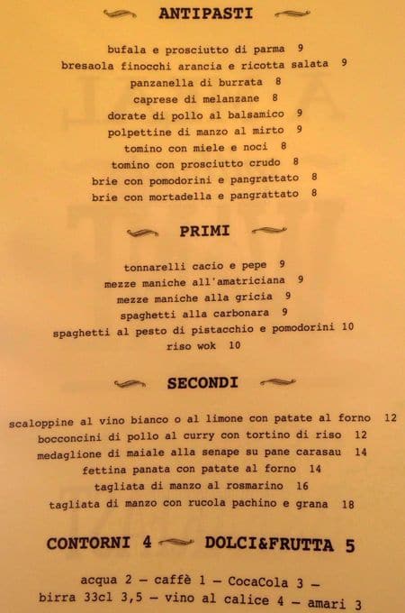Menu da il Ristorantino, Roma, Viale Carso