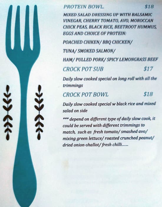 Menu at The Penny Royal cafe, Mosman