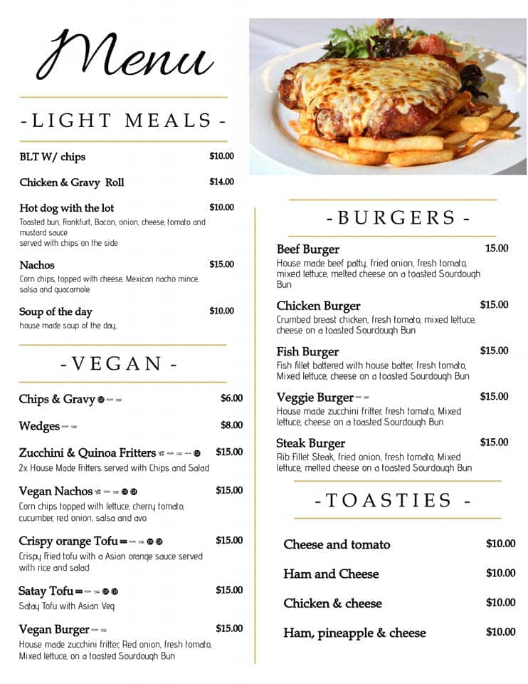 Menu at The Blue Parrot Café restaurant, Macleay Island