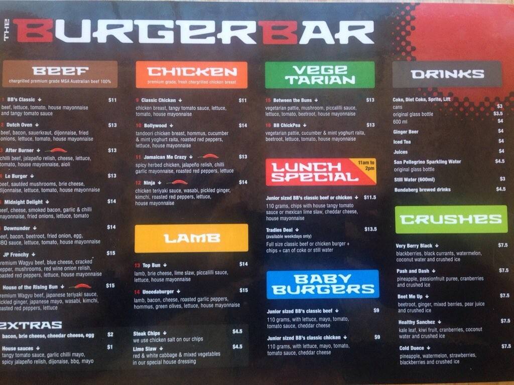 Burger Bar Menu