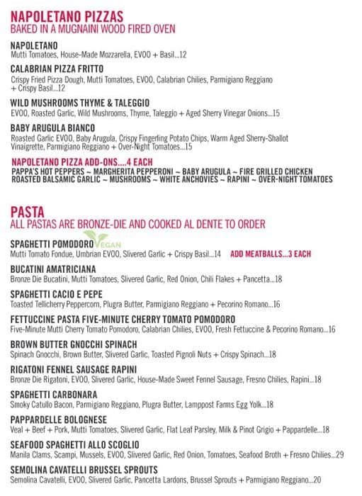 Menu at Aqua Pazzo restaurant, Boardman