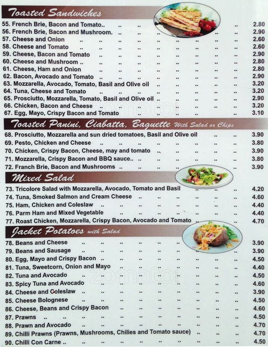 Menu at Roberto cafe, New Malden