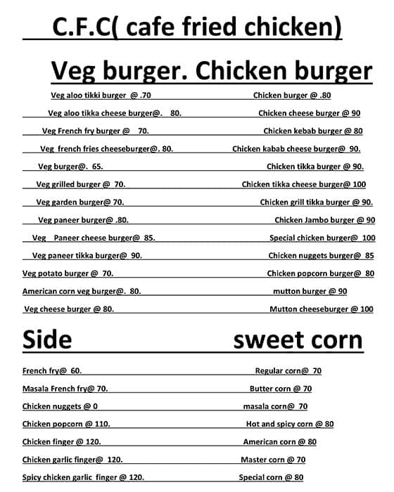 Menu at CFC - Cafe Fried Chicken, Kolkata