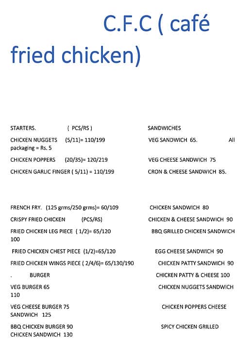 Menu at CFC - Cafe Fried Chicken, Kolkata