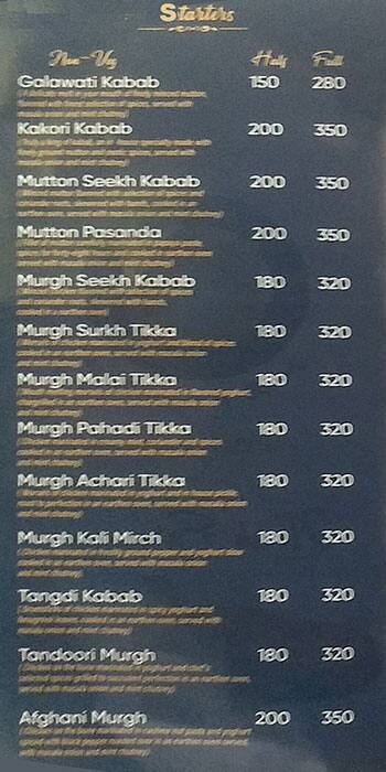 Menu of Awadh-E-Dastarkhwan, Sector 72, Noida