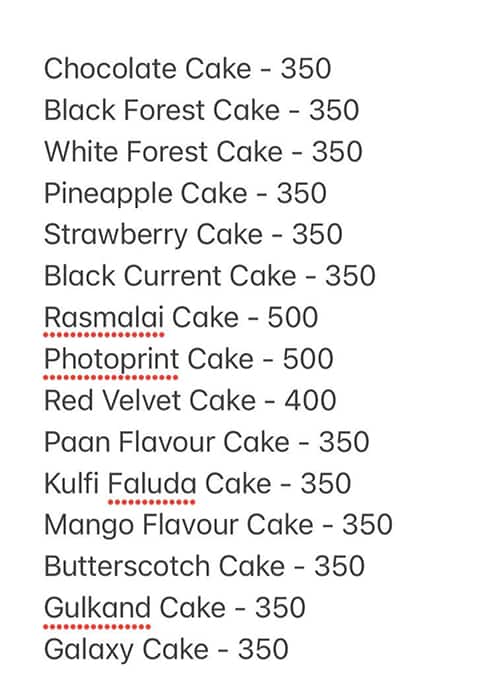 Menu of Naaz Cake Bakers, Wakad, Pune